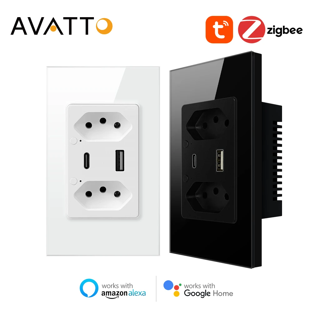 AVATTO Brazil ZigBee Smart Wall Socket,Tuya Type-C USB Port Plug Smart ...