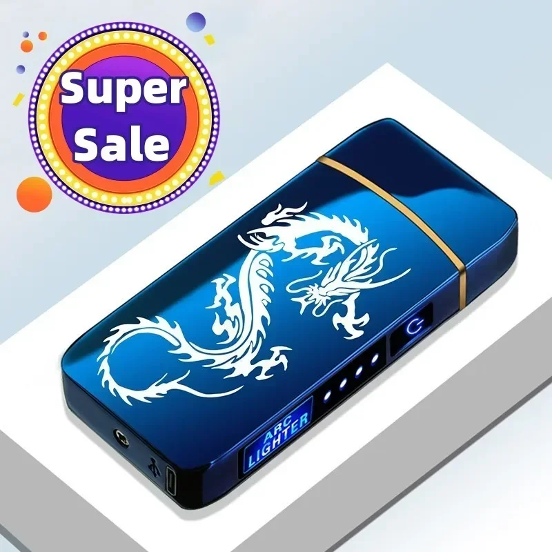 New-Electric-Lighter-Metal-Double-Arc-Windproof-LED-Screen-Touch ...