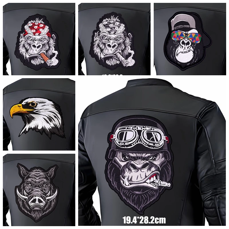 Large Back Embroidered Patches Smoking Monkey Motorcycle Patch Leather ...