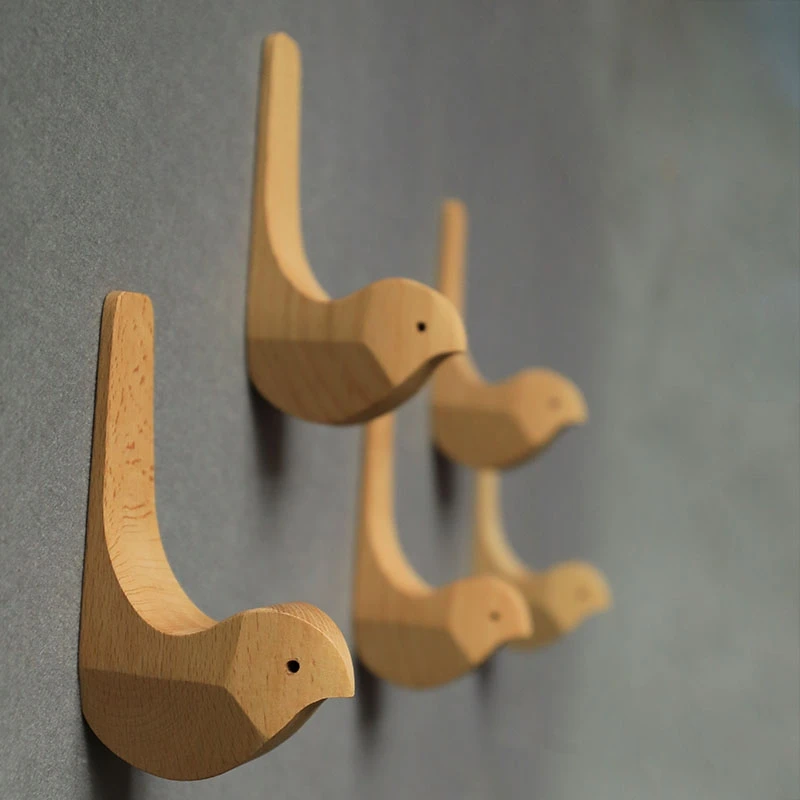 Solid-Wooden-Robe-Hooks-Bird-Shape-Creative-Coat-Hook-For-Children-s ...