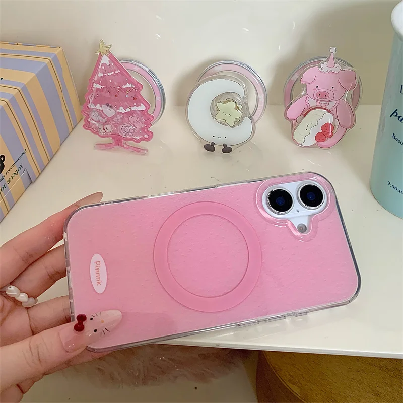 Cute Pink Magnetic Phone Case For iPhone 16 Pro 15 13 14 Pro Max Cover ...