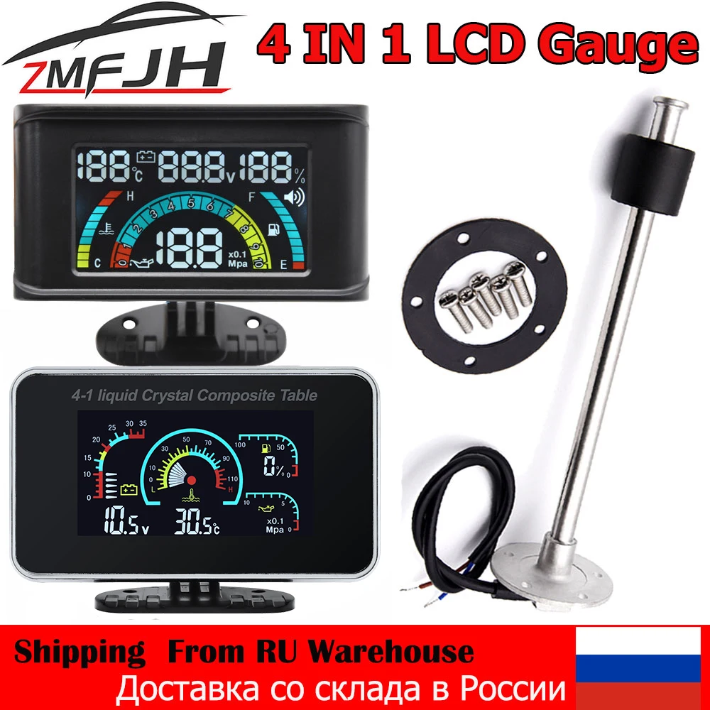 LCD-Car-Truck-Digital-Gauge-4-IN-1-Oil-Pressure-Gauge-Water-Temp-Meter ...