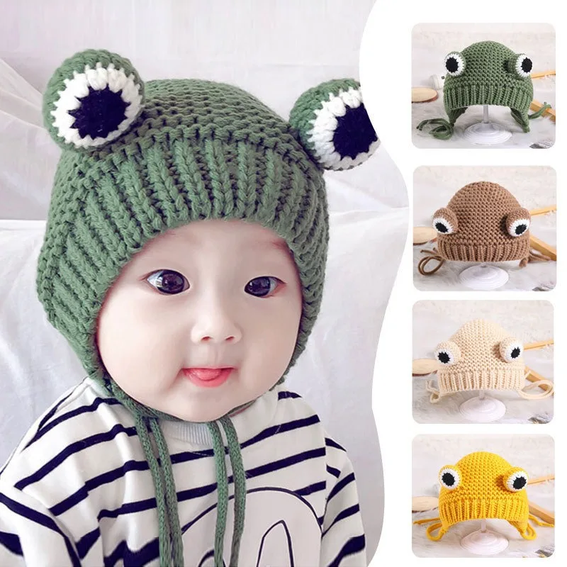 Autumn Winter baby boys and girls cute frog Cap Toddlers Frog Knit Hat ...