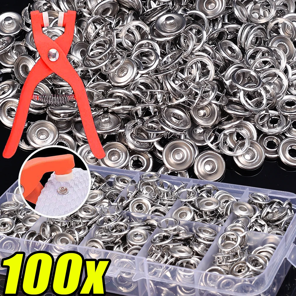 50/100Sets Metal Snap Buttons Pliers Kit DIY Eyelet Punch Snap ...