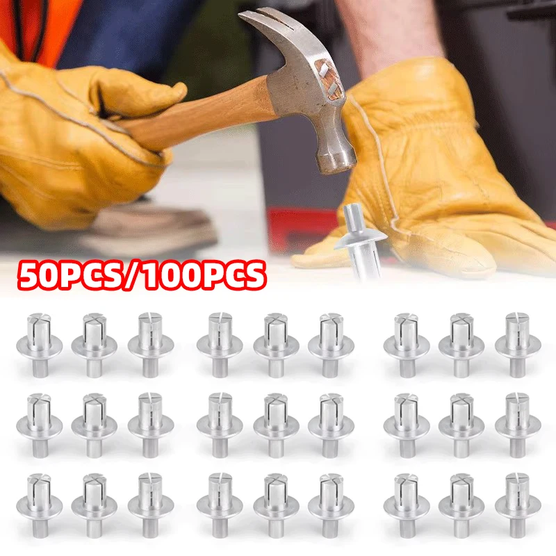 Creamily 50Pcs/100Pcs Aluminum Core Rivets Hammer Drive Expansion Round ...