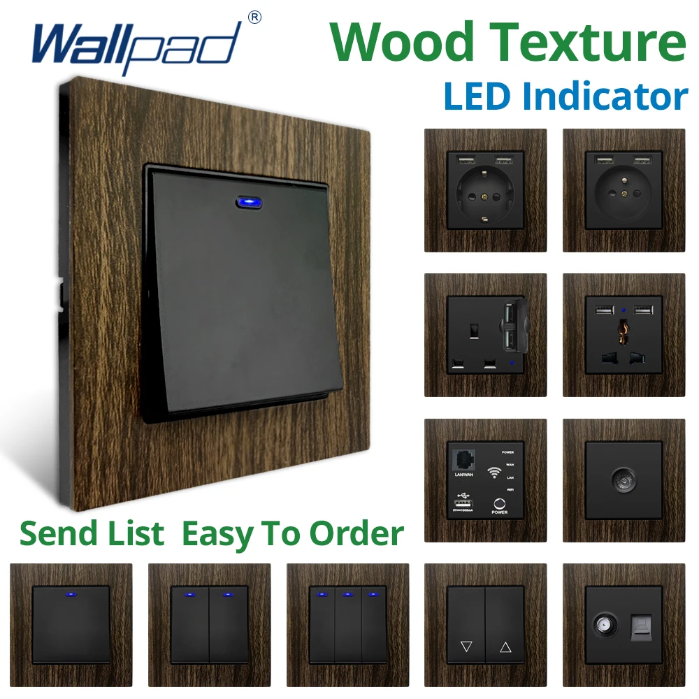 Wallpad-Wood-Texture-Aluminum-Alloy-Panel-EU-Electrical-Sockets-And ...