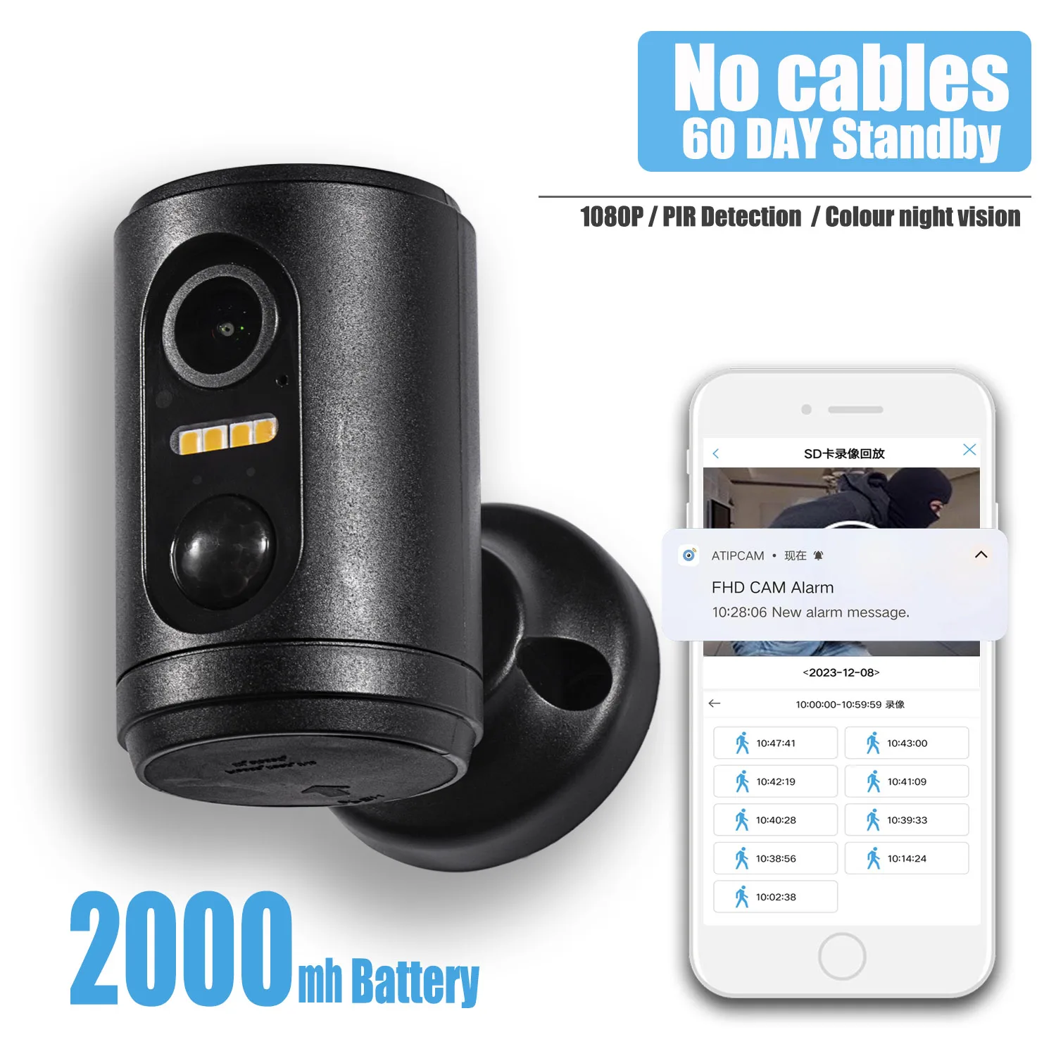 1080P-Camera-Wifi-Built-in-2000mah-Battery-Indoor-PIR-Human-Detection ...