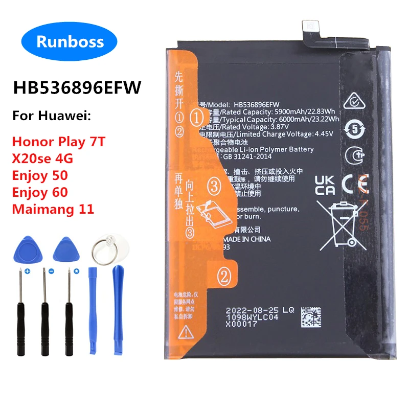 New-HB536896EFW-6000mAh-Battery-For-Huawei-Honor-Play-7T-X20se-4G-Enjoy ...