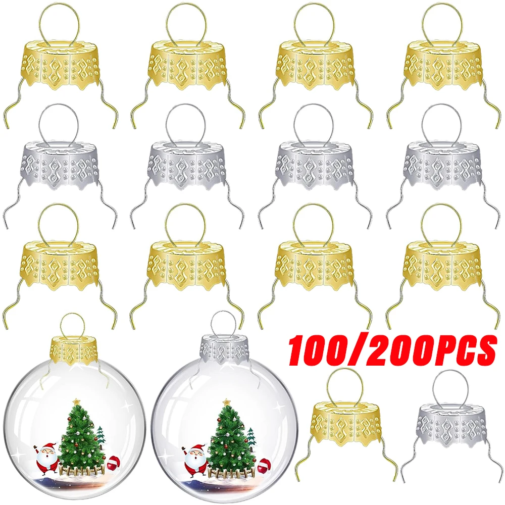 200-100Pcs-Round-Christmas-Ball-Caps-Replacement-Gold-Hangers-Cap-For ...
