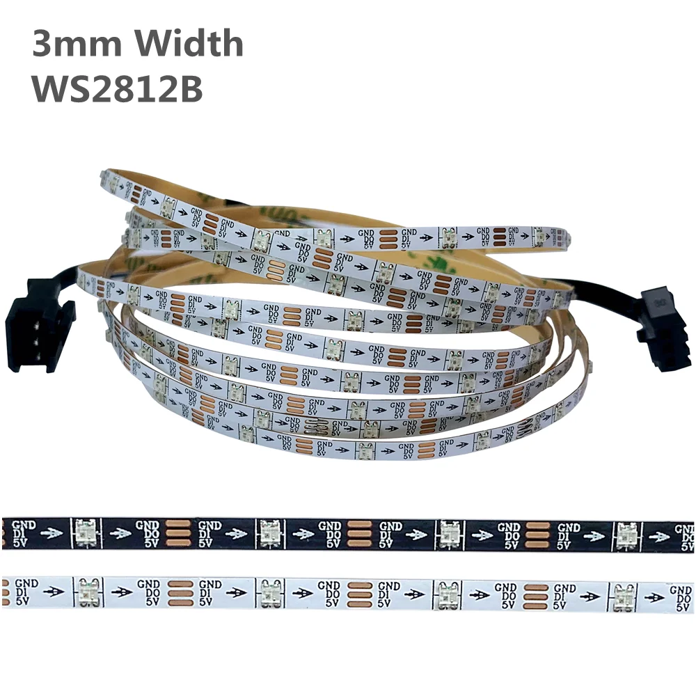 DC-5V-3mm-Narrow-Width-White-Black-PCB-WS2812B-LED-Strip-60Leds-m-2020 ...