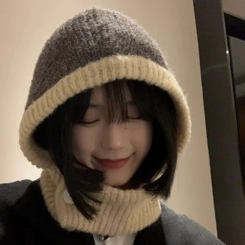 Japanese-Retro-Balaclava-Hat-Winter-Women-Scarf-Hat-Set-Neck-Cold-Proof ...
