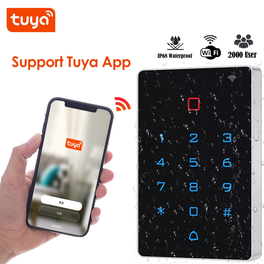 Wifi Tuya App IP67 Waterproof Access Control Keypad 125Khz 13.56Mhz RFID Standalone Wiegand ...