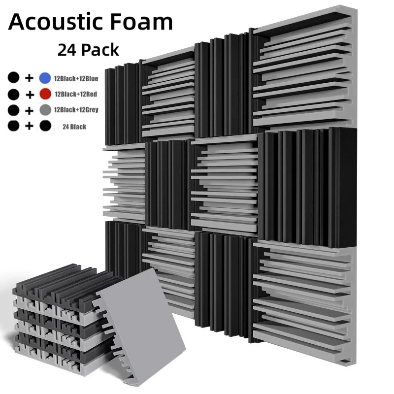 24Pcs 25x25x5cm Studio Acoustic Foam Sound Absorbing Noise Insulation ...
