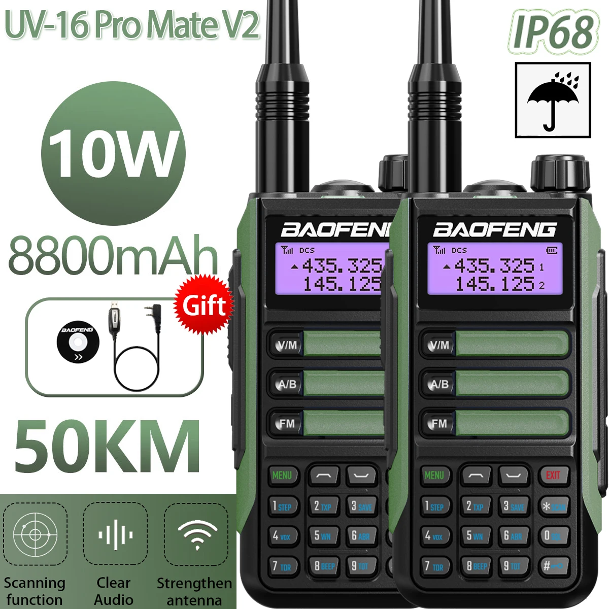 2pack Baofeng Uv-16 Pro V2 10w Professional Walkietalkie Uv16pro Type-c Charger Long Range Two ...