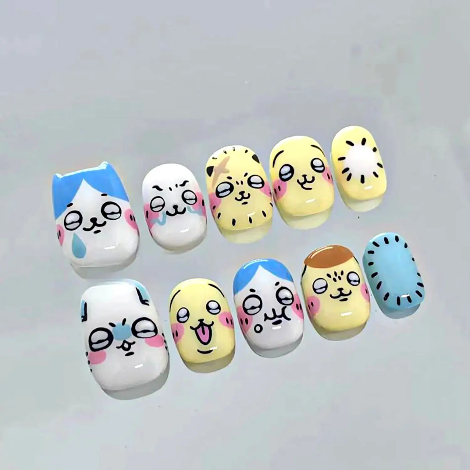 Cute cartoon Rakko press-on nails Chiikawa Kurimanju detachable ...