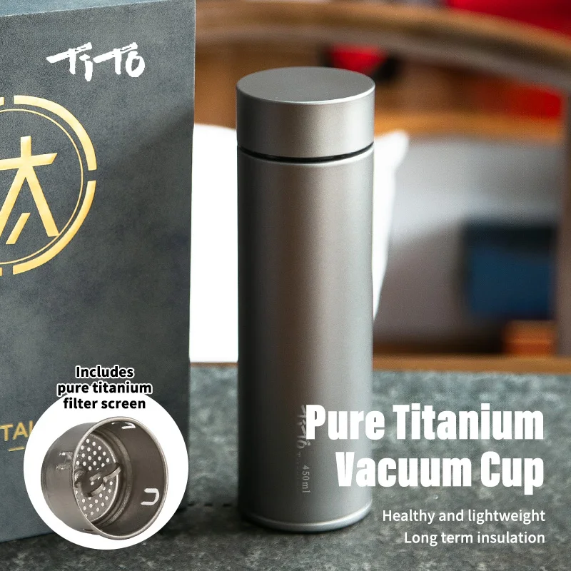 TiTo Titanium pure titanium thermos cup 450ml men's high-end titanium ...