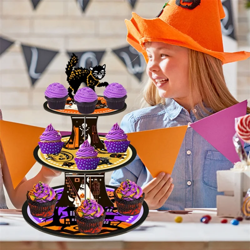 Halloween-Cupcake-Stand-3-Tier-Black-Cat-Cardboard-Cake-Stand-Tower ...