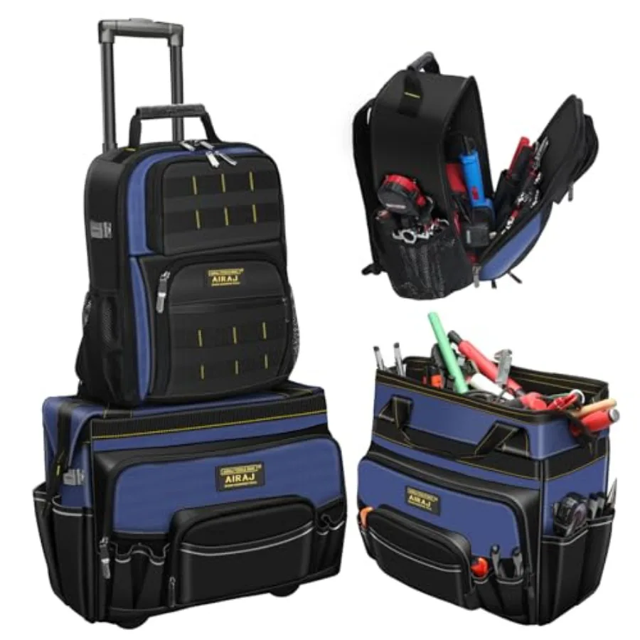 21 Rolling Tool Bag with Wheels 18 Tool Backpack Set Adjustable ...