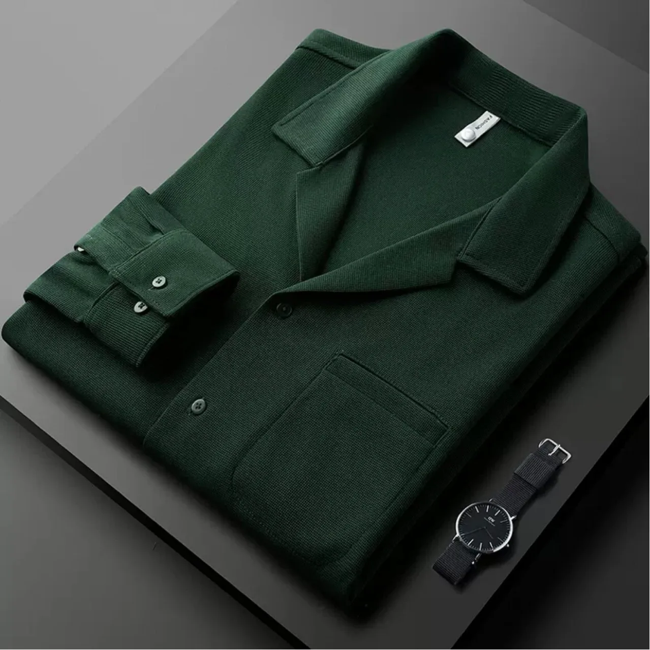 High-quality-Waffle-Cuba-collar-long-sleeve-shirt-for-men-French ...