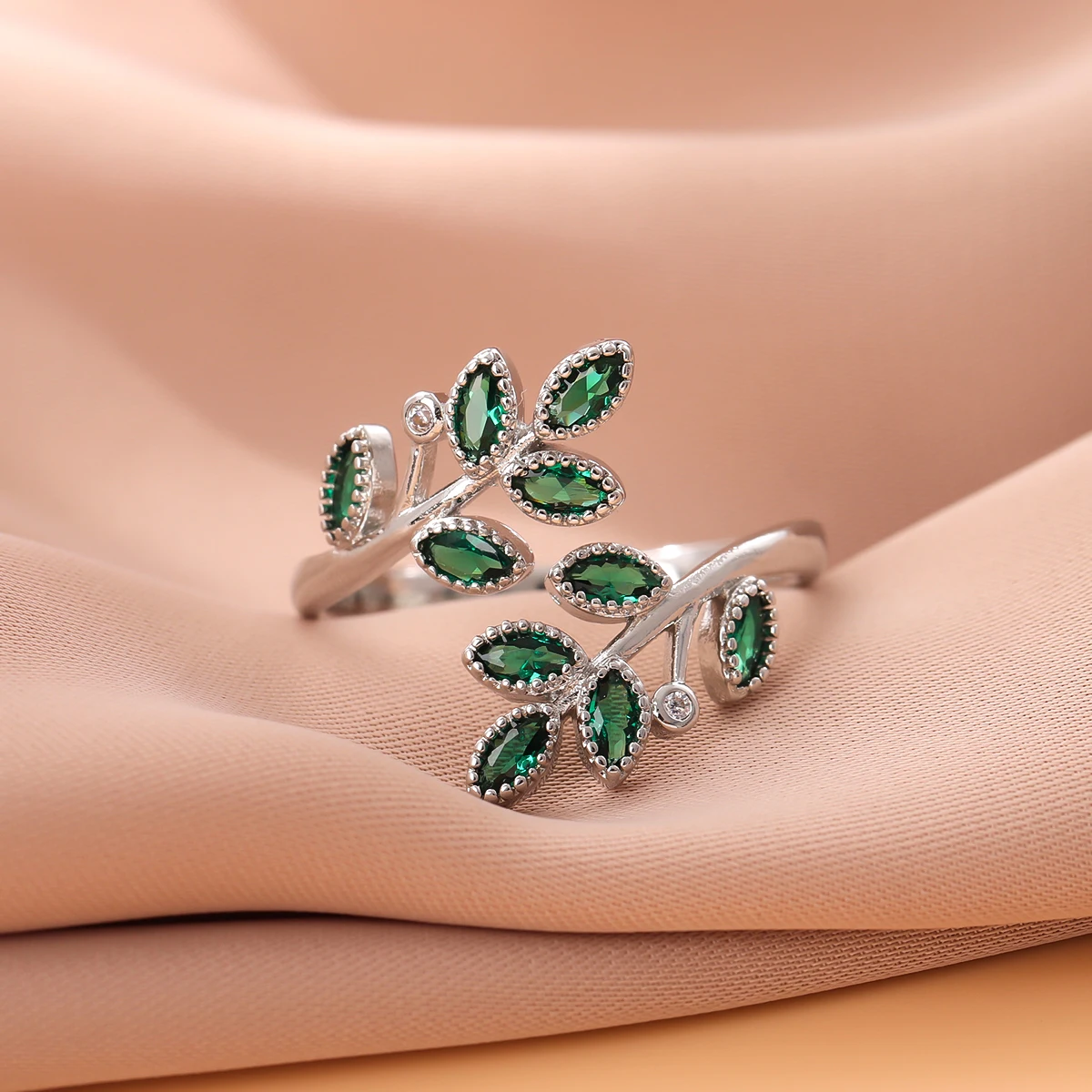 New-Fashion-Green-Crystal-Leaves-925-Sterling-Silver-Personality ...