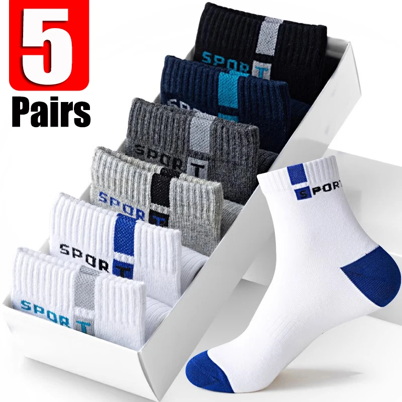 5pairs Men Cotton Fiber Autumn Winter Male Socks Breathable Sports Sock ...