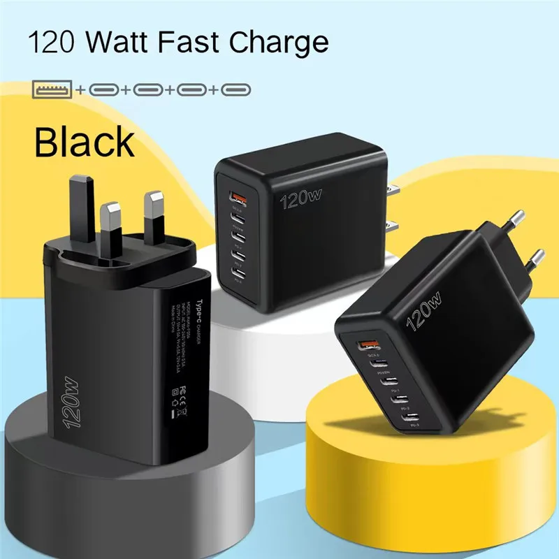120W-5Ports-USB-Charger-Quick-Charge-EU-US-UK-Plug-Wall-Charger-PD-Fast ...