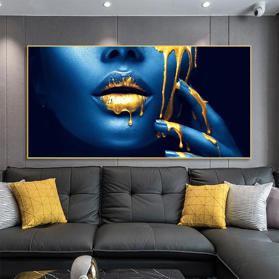 Diamond Painting African Golden Sexy Woman Lips Drooling Portrait 5d ...