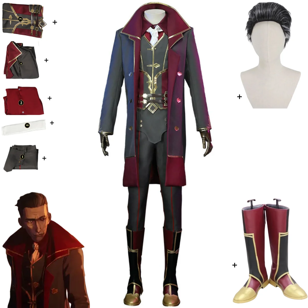 Game Silco Cosplay Costume Anime Military Uniform Trench Coat Boot Wig ...