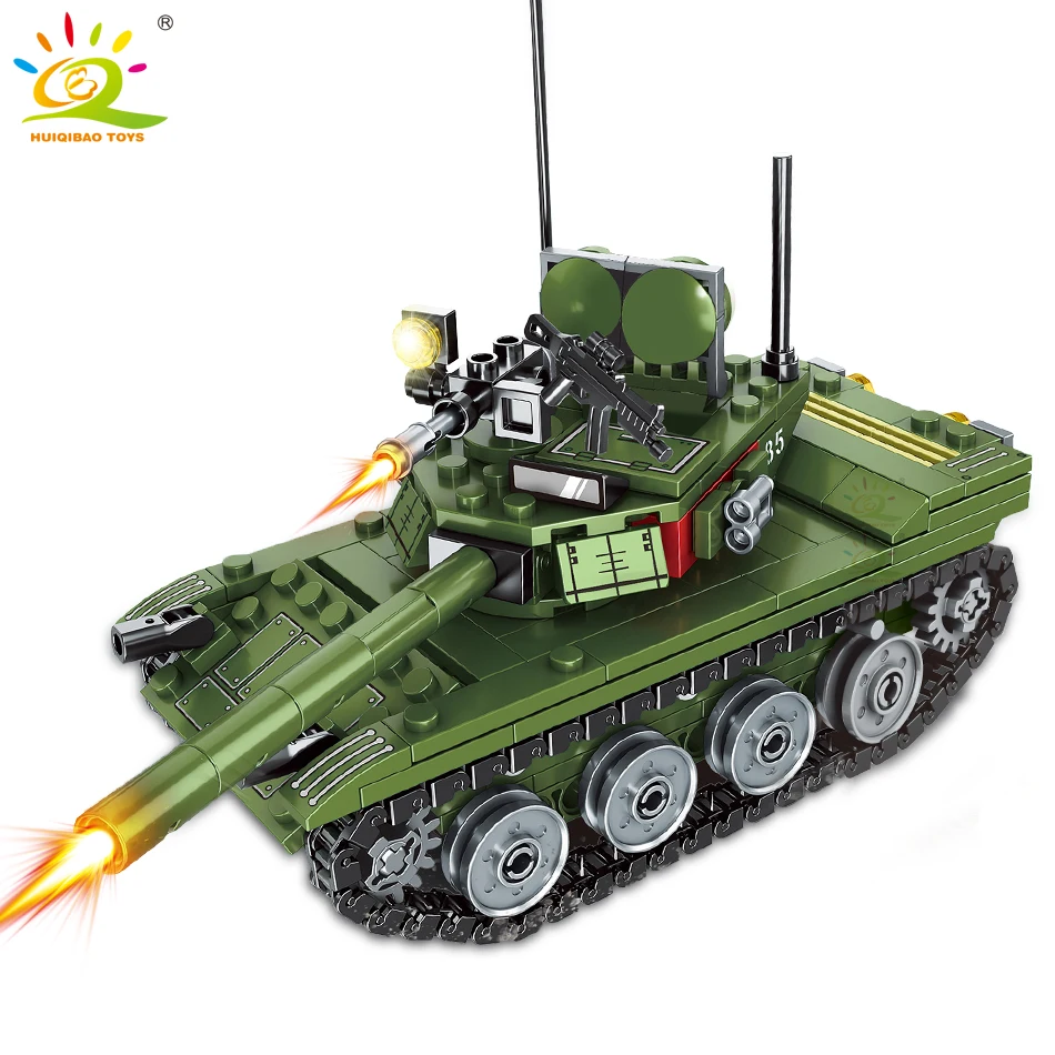 HUIQIBAO 336pcs Military 85 Main Battle Tank Building Blocks WW2 Army ...