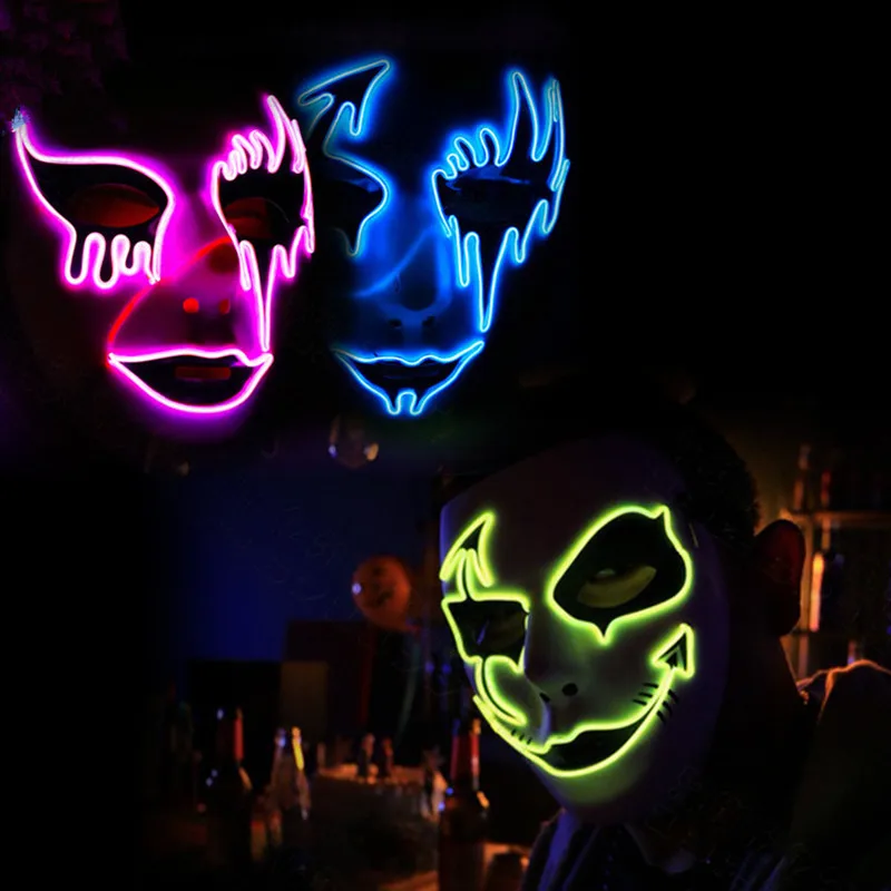 Halloween Mask Masquerade Masks LED Neon Masque Party Cosplay Mascara ...