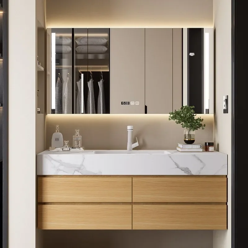 Japanese-style log wind bathroom cabinet combination integrated ...