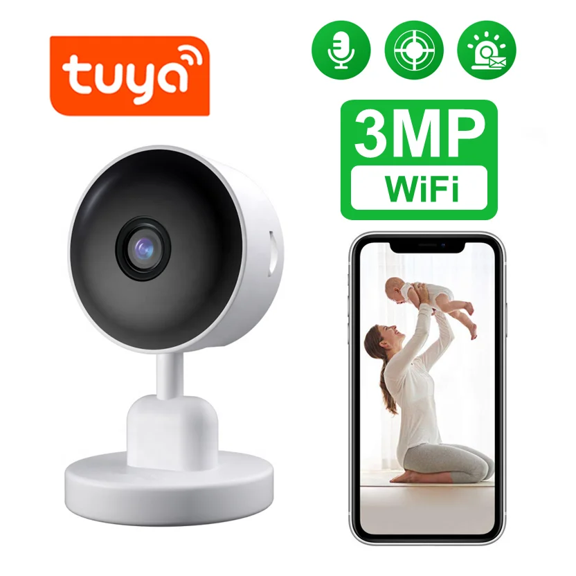 Mini Indoor Tuya Camera 3MP 1080P HD Motion Detection 2 Way Audio Night ...
