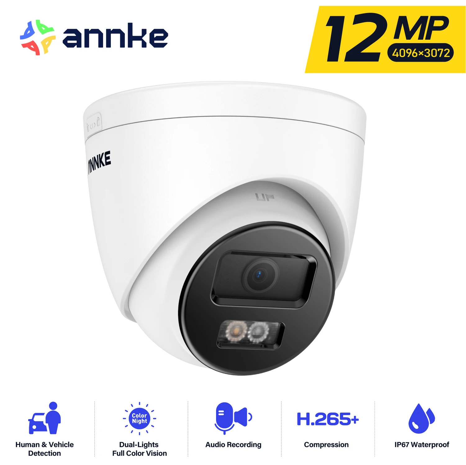 ANNKE 12MP Outdoor Smart Dual Light PoE Security Camera Color IR Night ...