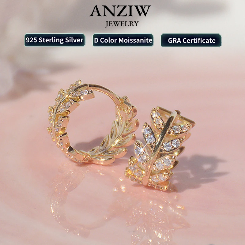 Moissanite-Diamond-Hoop-Earrings-925-Sterling-Silver-Piercing-Certified-Gold-Fish-Bones-Leaf ...