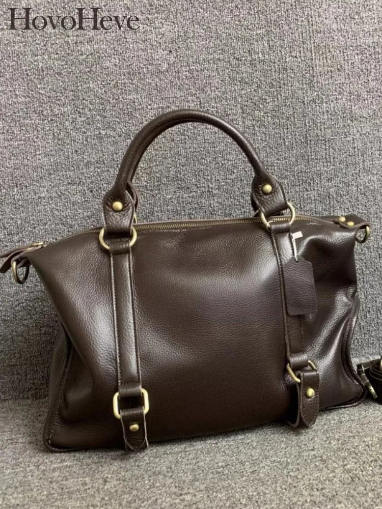 Office Ladies Large Capacity Satchels Cowskin Genuine Leather Handbag ...