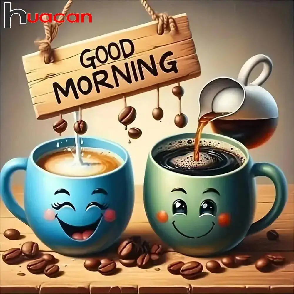 Huacan GOOD MORNING Diamond Painting Complete Kit Coffee Cup Diamond ...