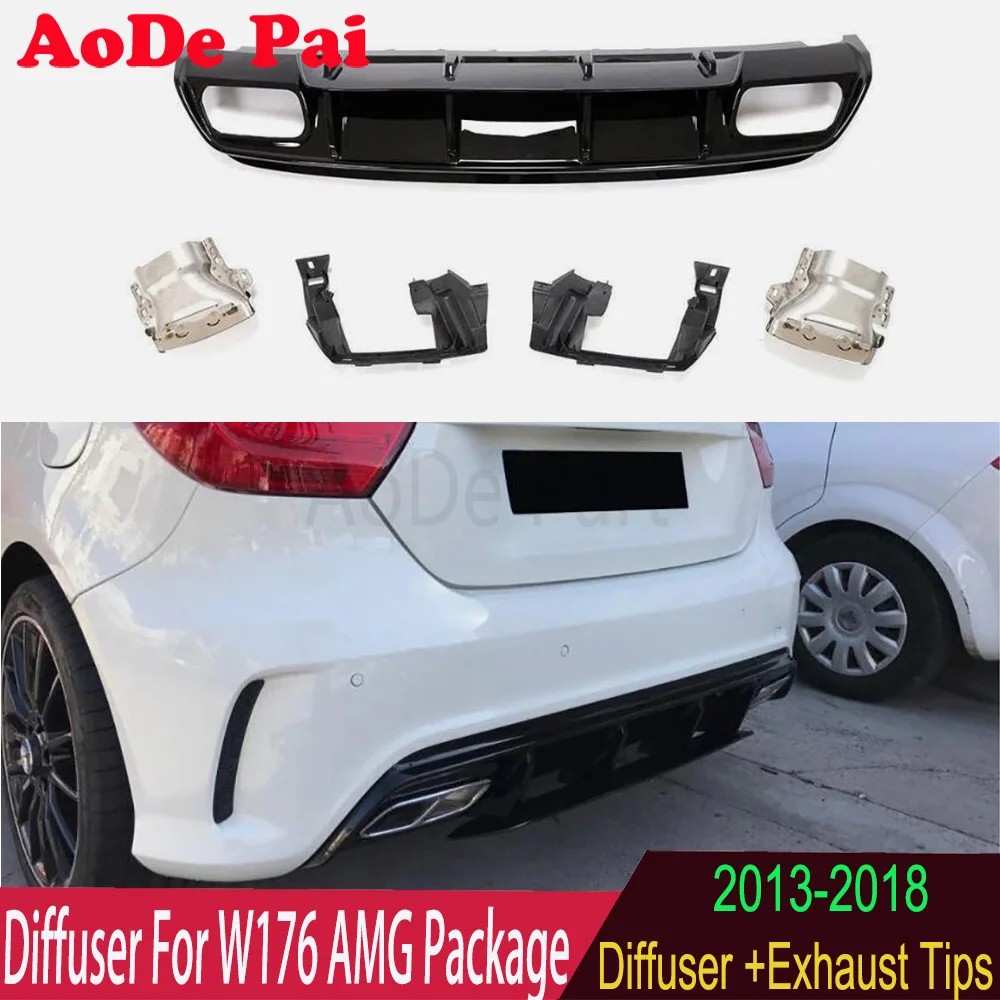 Black Diffuser + Silver Exhaust Tips For Mercedes Benz A Class W176 AMG ...