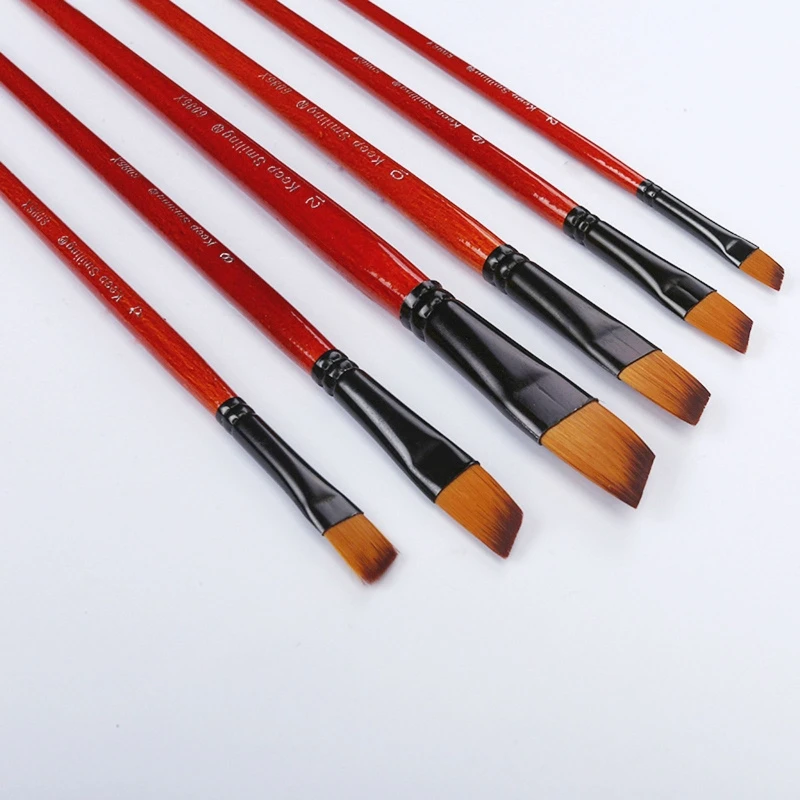 6X Angular Paint Brushes Set Artist Paintbrushes Wood Long Handle for ...