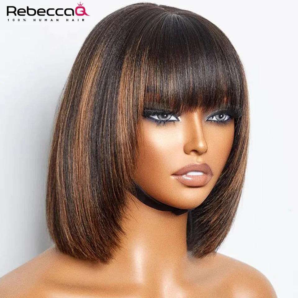 Perruque-Bob-Br-silienne-Sans-Colle-avec-Frange-pour-Femme-Cheveux ...