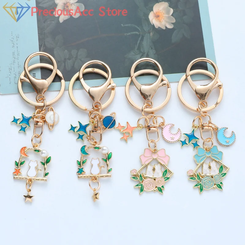 Cute-Cartoon-Fantasy-Starry-Sky-Cat-Keychain-Star-Moon-Charm-Car ...