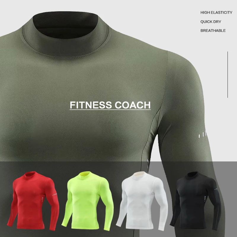 Men-Compression-Sport-Tops-High-Collars-Elasticity-Breathable-T-Shirt ...