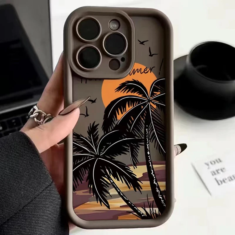 Sunset-Coconut-Tree-Silicone-Phone-Case-For-iPhone-16-15-14-13-12-11 ...