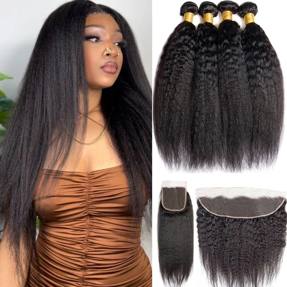 Kinky Straight Bundles With HD Closure 4X4 13X4 Lace Frontal Closure ...