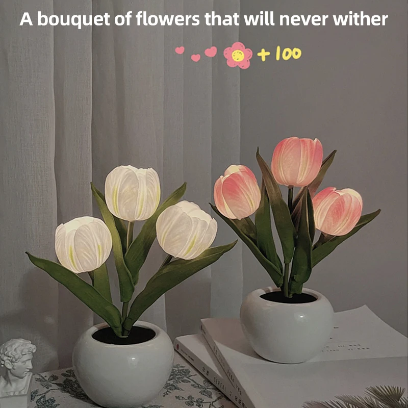 LED-Tulip-Night-Light-Flower-Bouquet-Imitation-Lamp-Ins-Bedroom ...