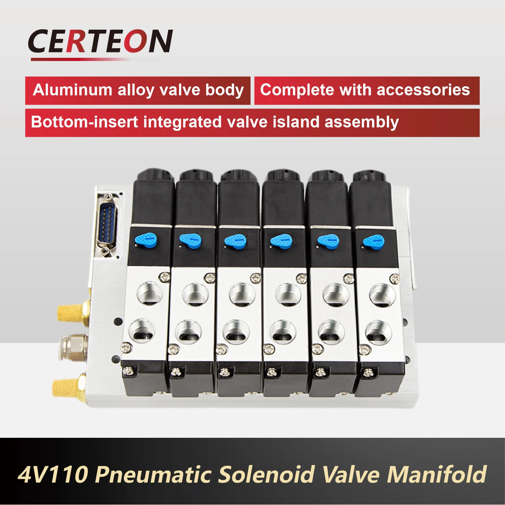 4V110 Pneumatic Solenoid Valve Manifold Base 4-14 Stations 24V 1/8 ...