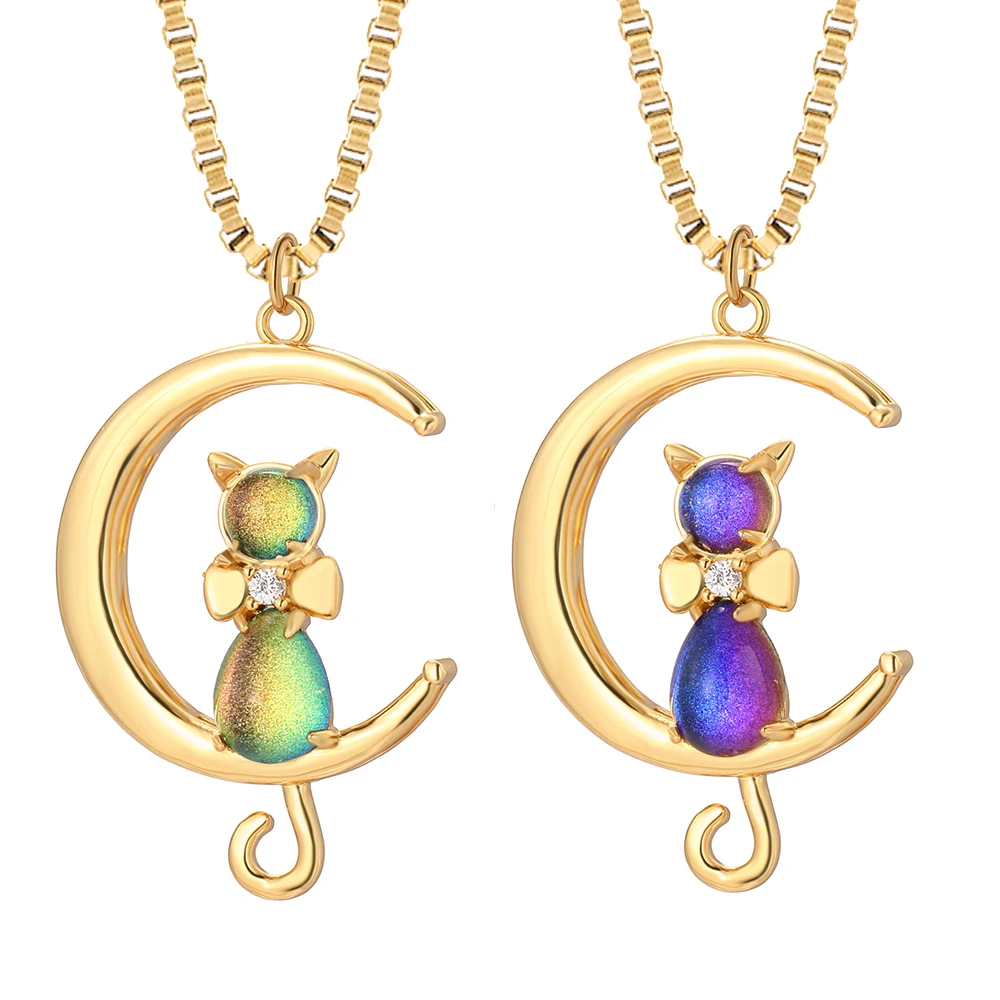 Cute Cat Necklace for Women Boho Crystal Animals Pendant Real Gold ...