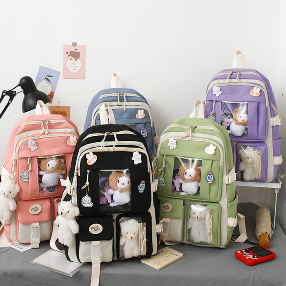 5 Pcs Set Kawaii Girls Backpack Women Travel Backpack Tote For Student ...
