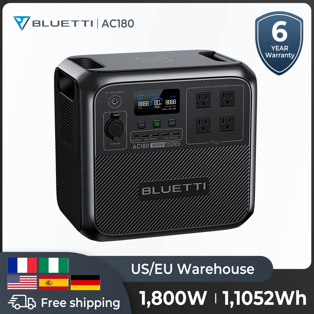 Bluetti-AC180-1800W-1152Wh-Solar-Generator-Portable-Power-Station-36Ah ...