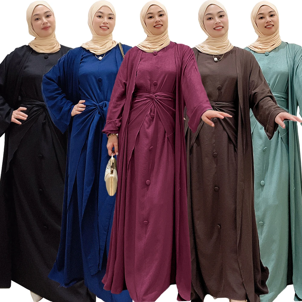 3-Piece-Matching-Set-Ramadan-Women-Turkey-Muslim-Dress-Dubai-Outfit ...