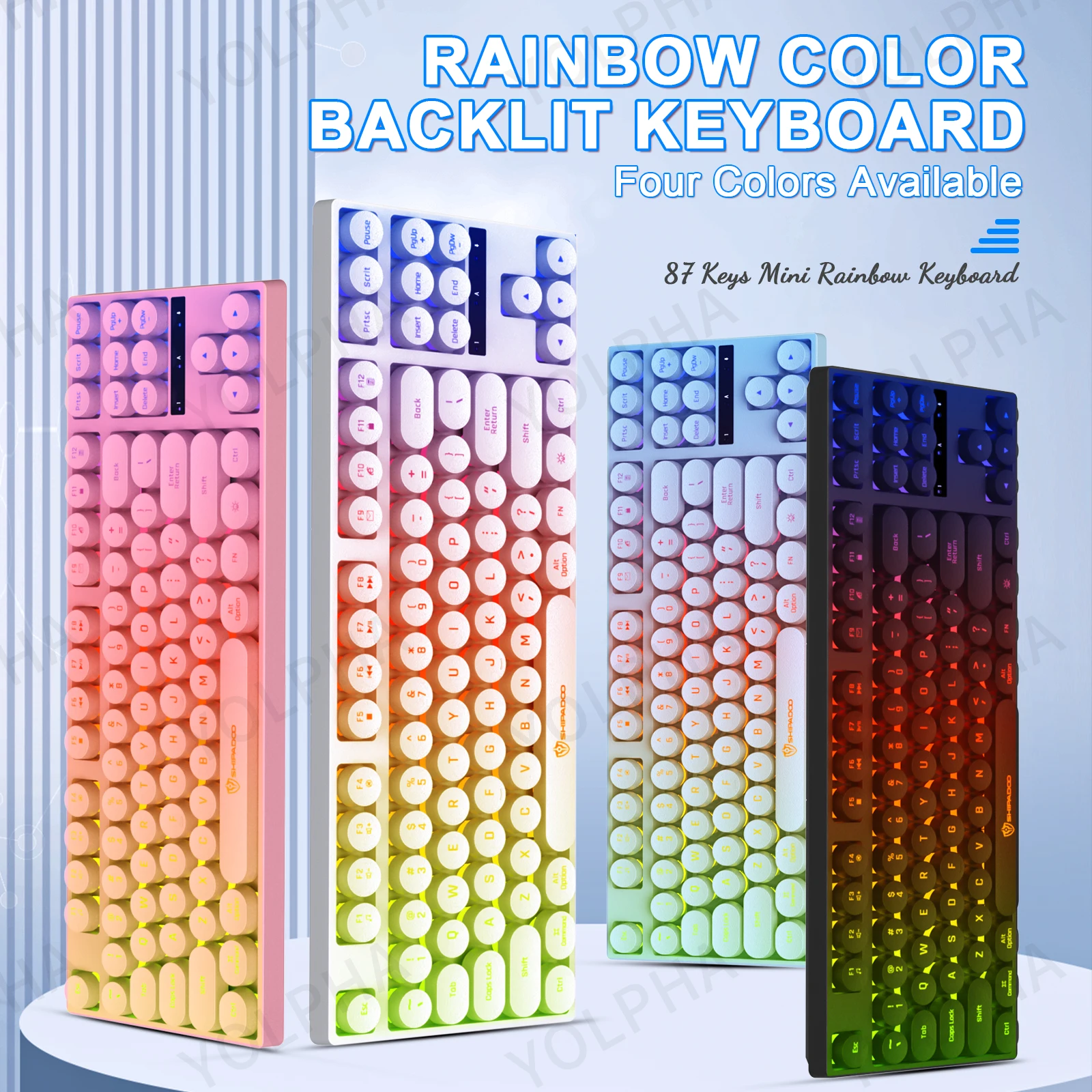 Computer Wired keyboards 87keys Punk Keycap Quiet Typing RGB Backlit ...